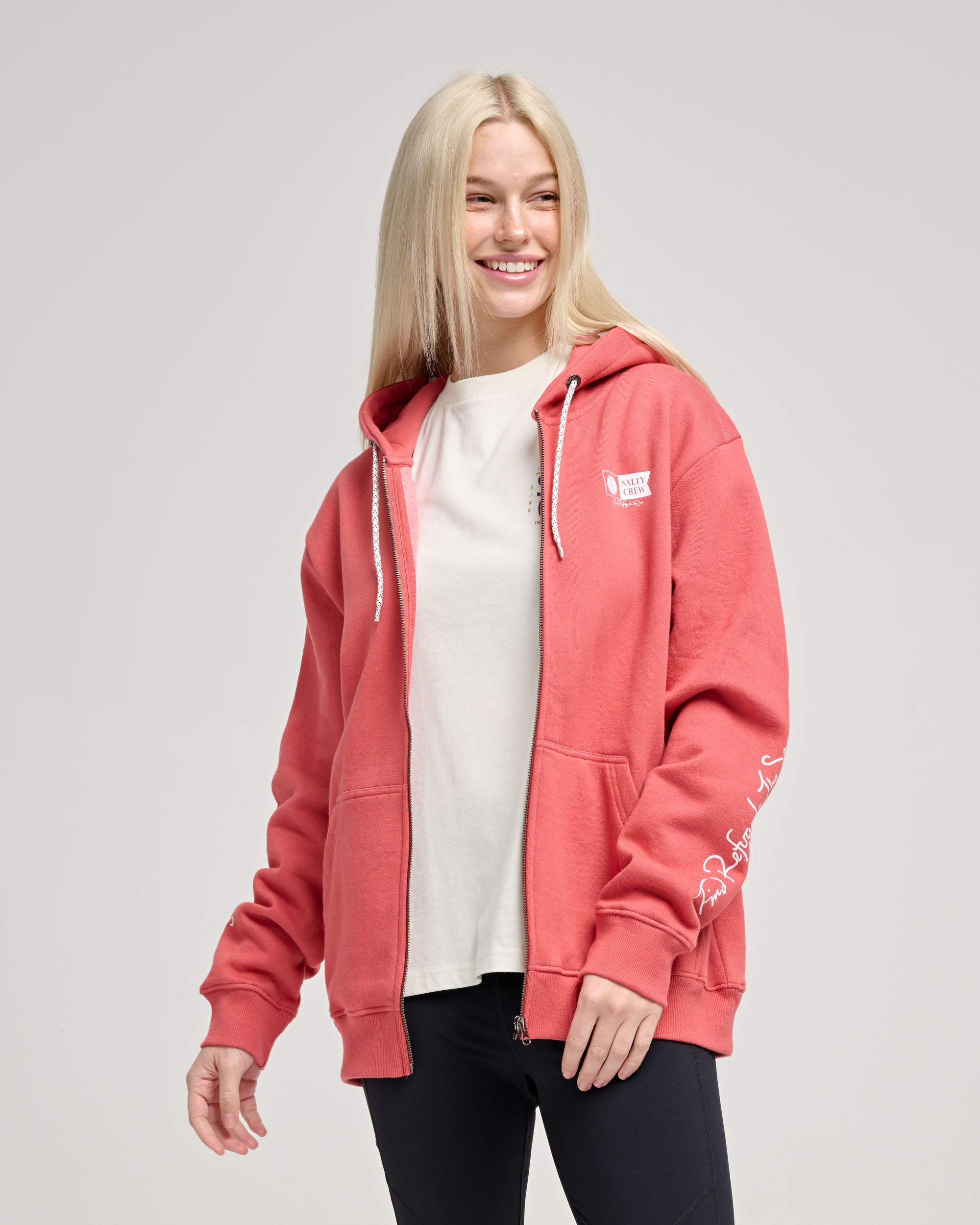 Alpha Zip Through Fleece Hoody - Rosewood | Salty Crew Australia
