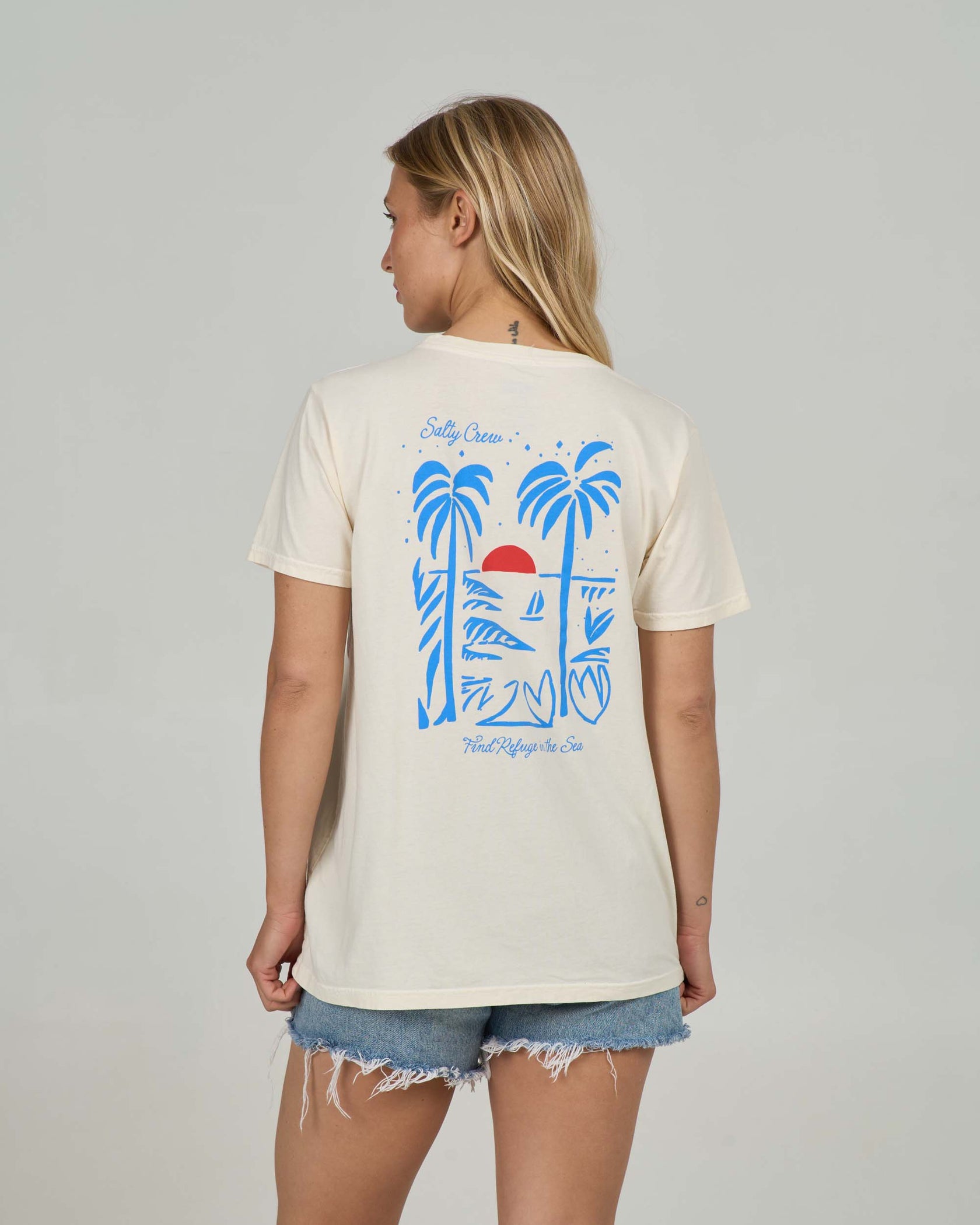 Geo Palm Boyfriend Tee - Off White | Salty Crew Australia