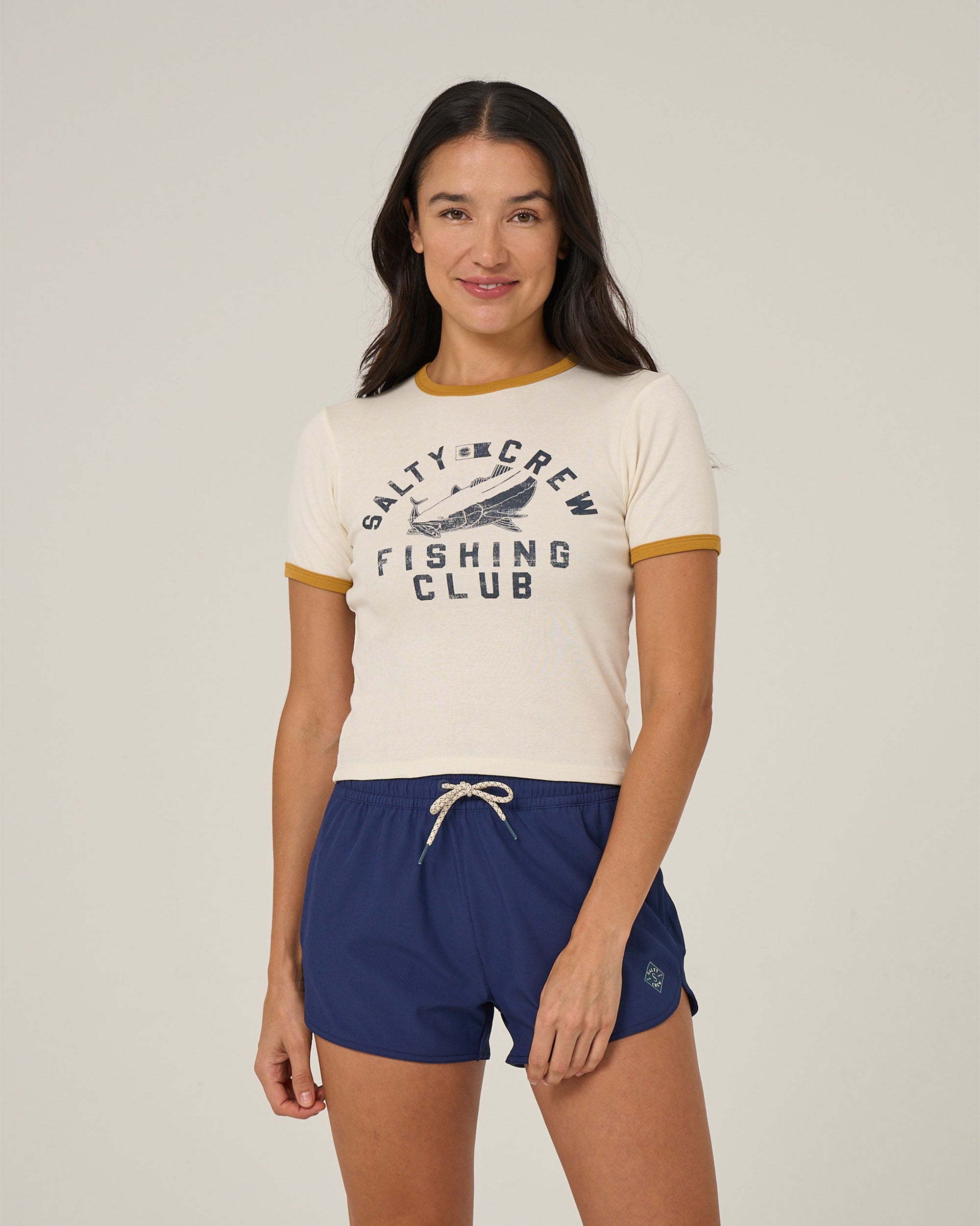 Fishing Club Ringer Tee - Off White | Salty Crew Australia
