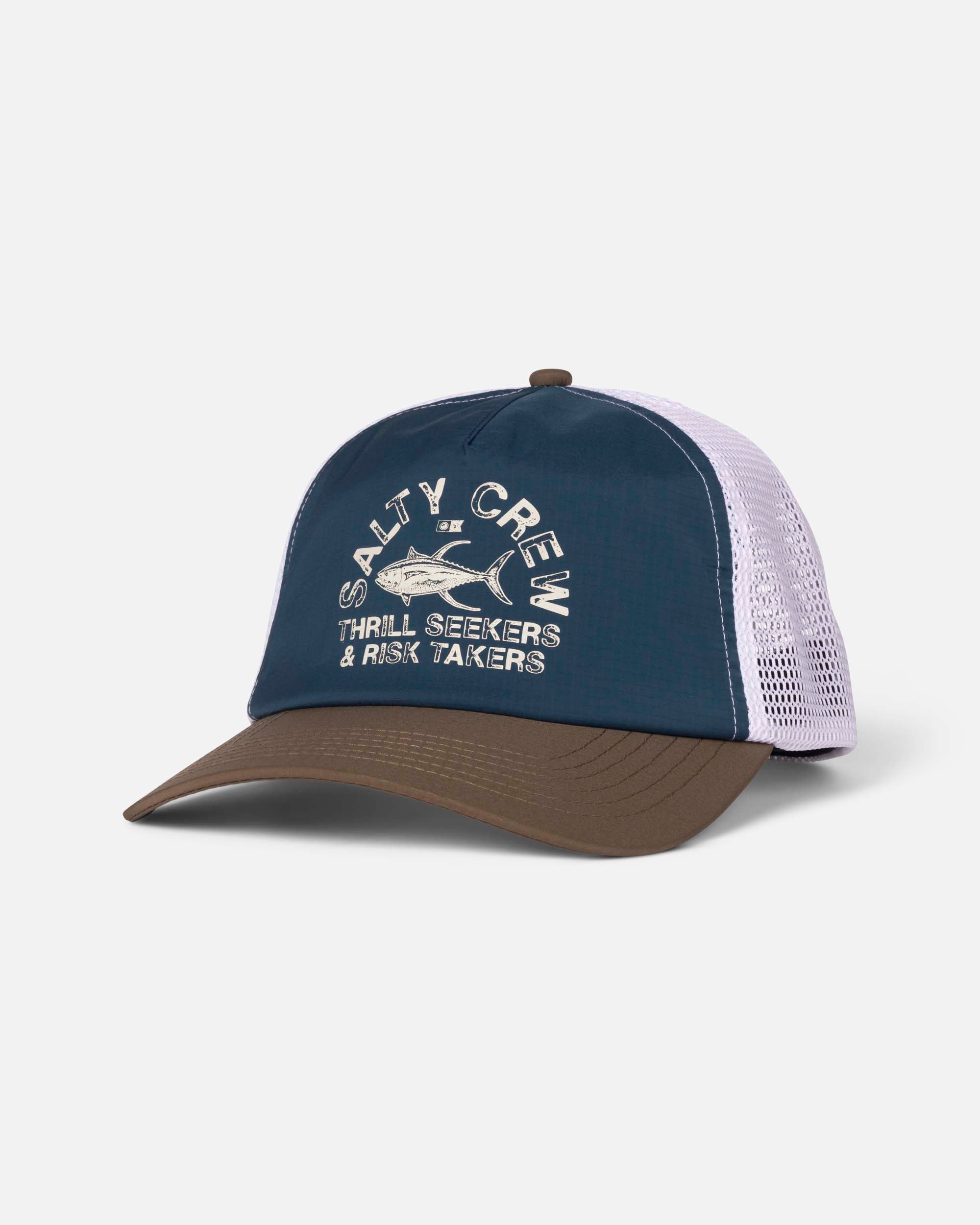 Stamped Trucker Cap - Deep Ocean/Brown | Salty Crew Australia