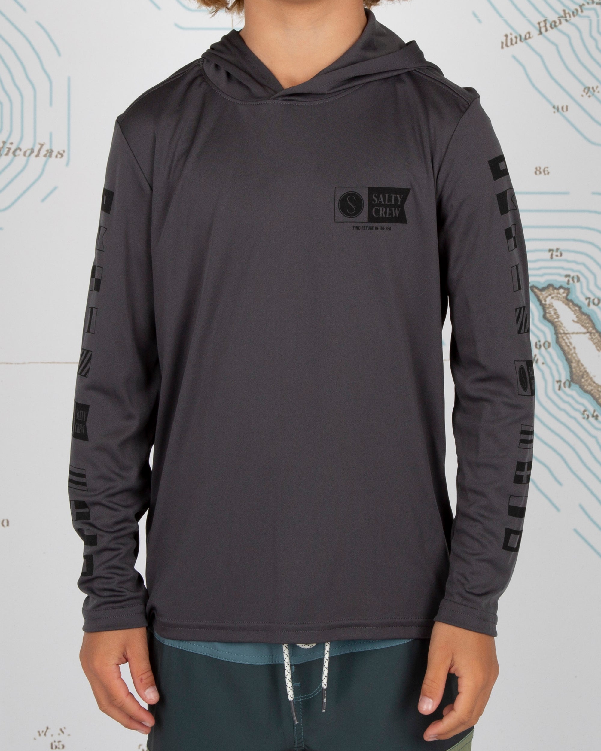 ALPHA POLY BOYS TECH HOOD - Charcoal | Salty Crew Australia