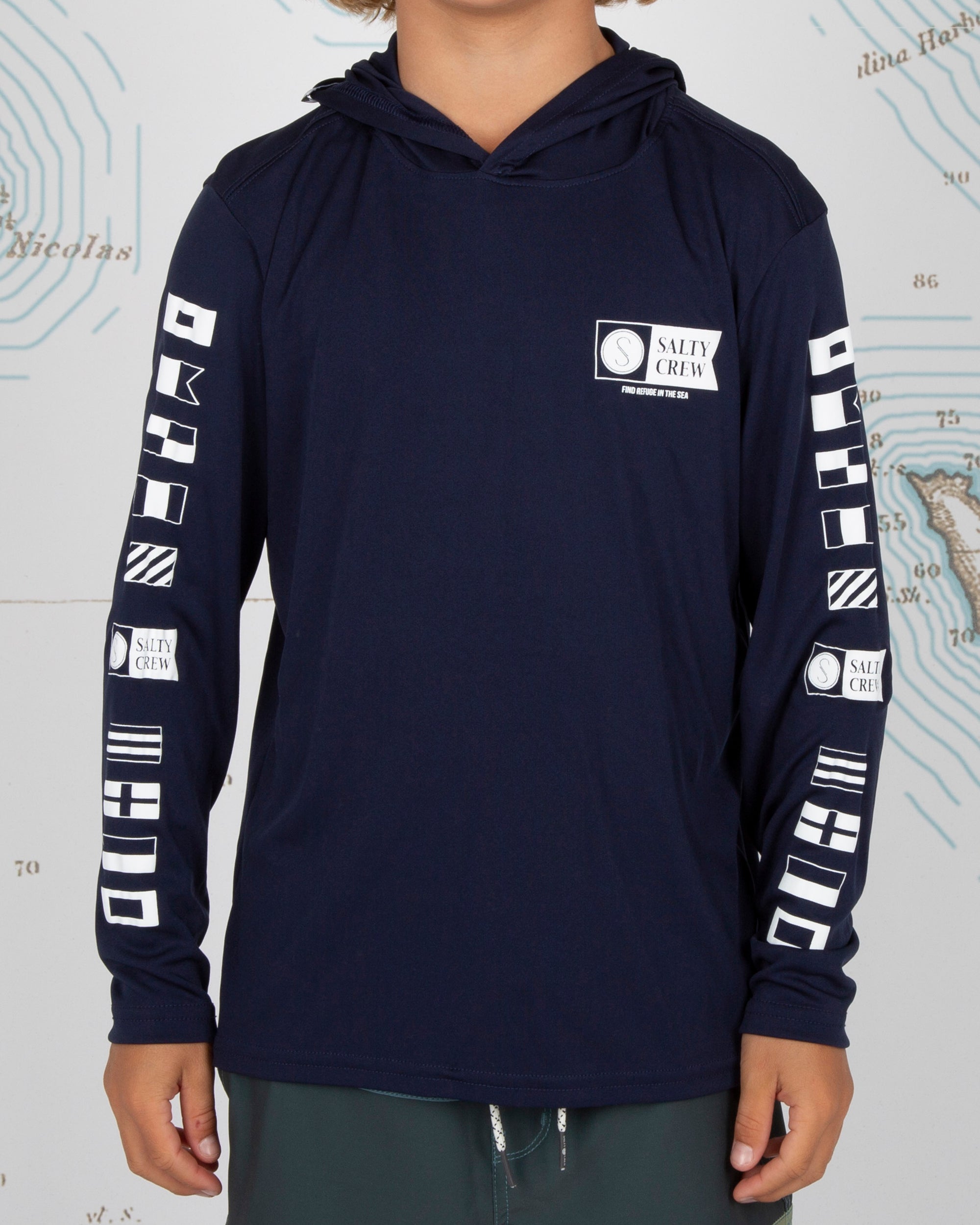 ALPHA POLY BOYS TECH HOOD - Navy | Salty Crew Australia