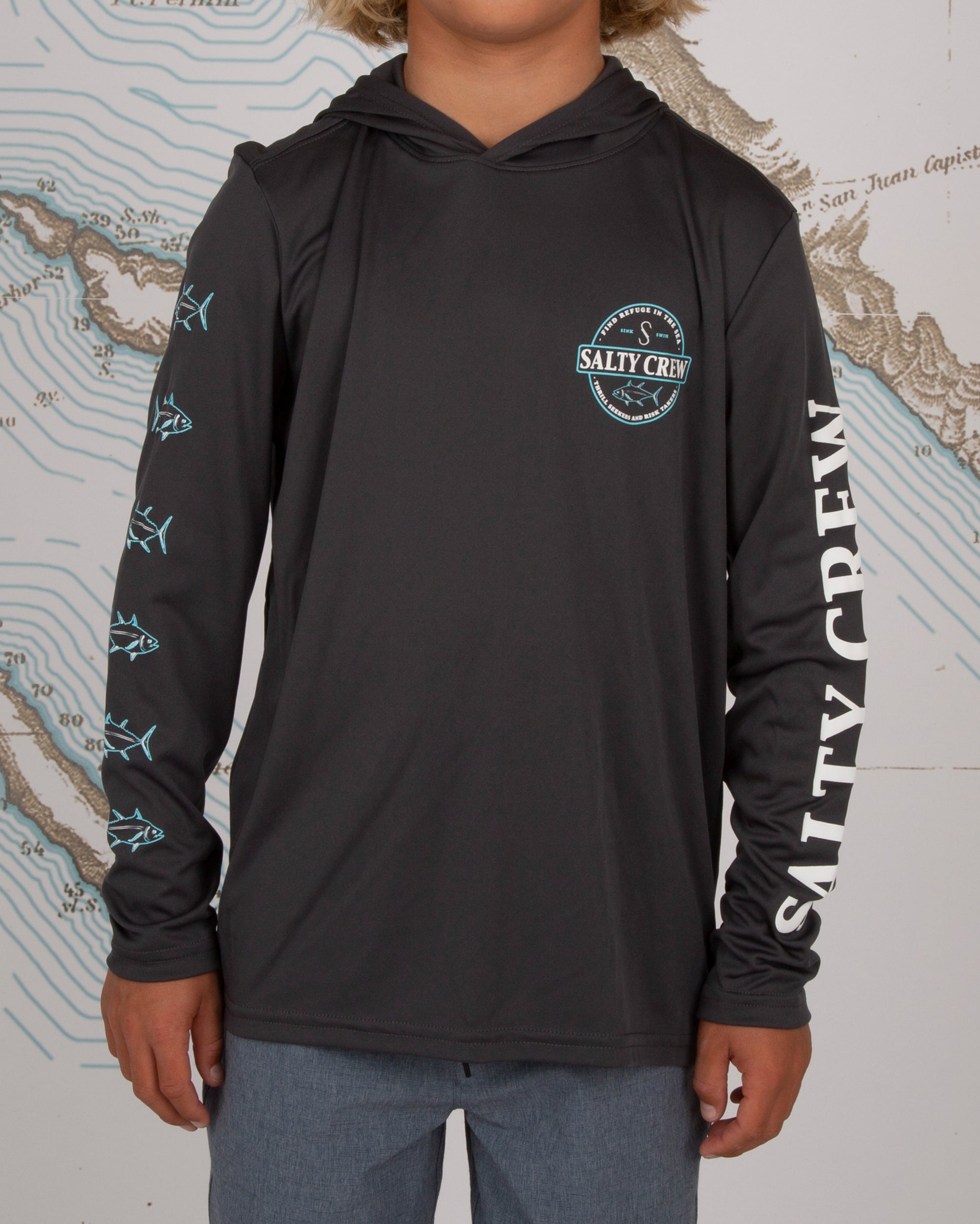 DEEP SEA BOYS TECH HOOD - CHARCOAL | Salty Crew Australia