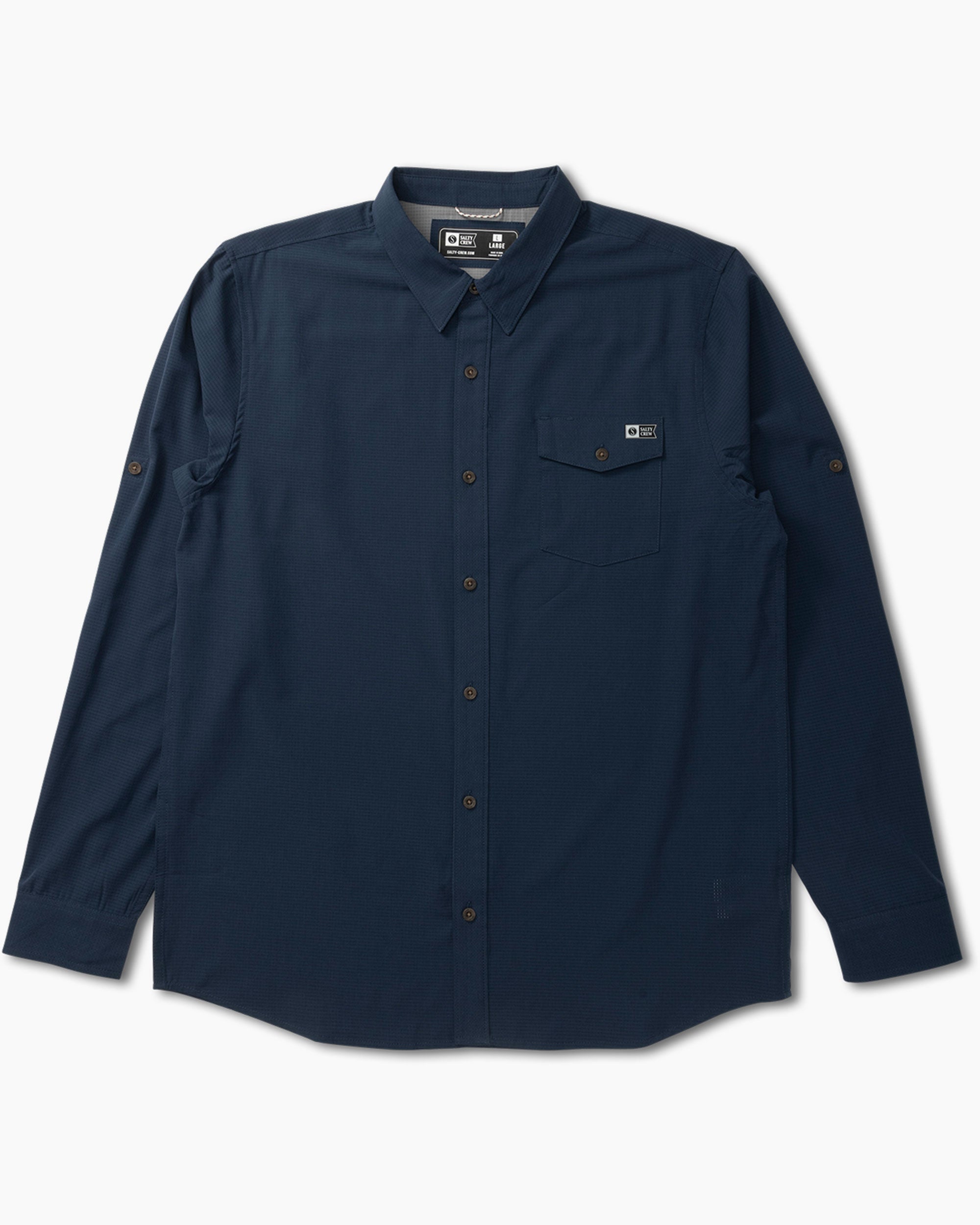 SKIPPER PERF LS TECH WOVEN - Navy | Salty Crew Australia